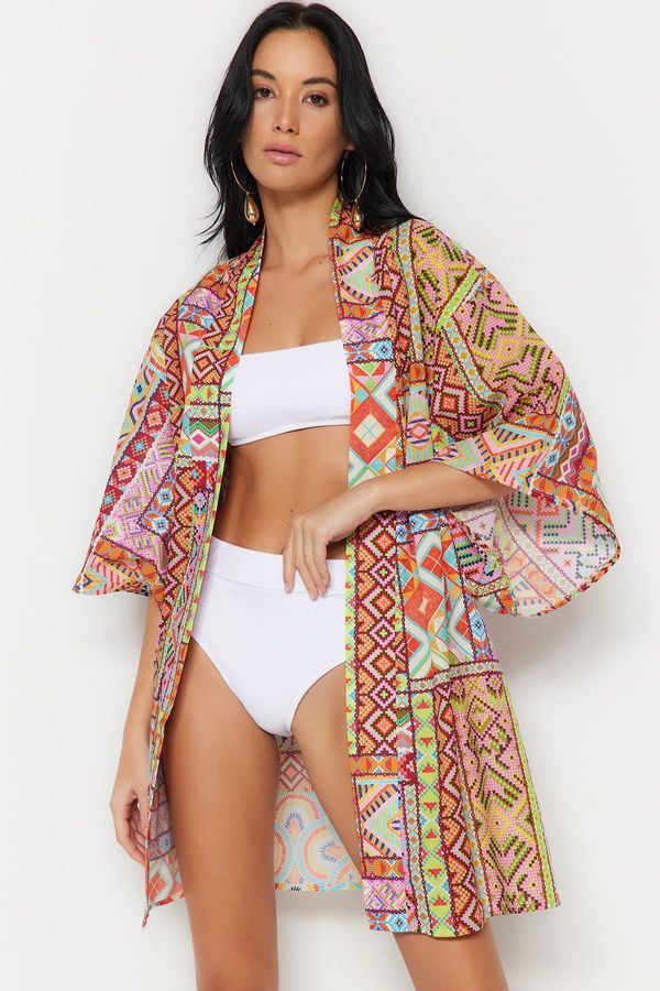 TRENDYOL ETHNIC PATTERN MINI WOVEN 100% COTTON KIMONO & KAFTAN