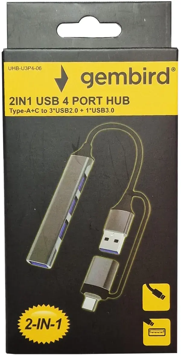 Gembird UHB-U3P4-06 ** Hub Tip-A+C, 3xUSB2.0, USB3.0, Aluminijumski