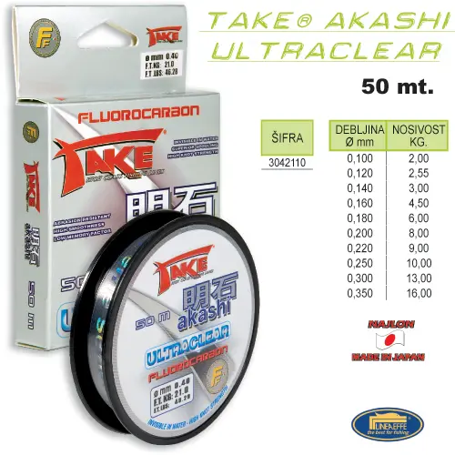 Take Najlon Akashi Ultraclear, 50m, 0,22mm, Siva