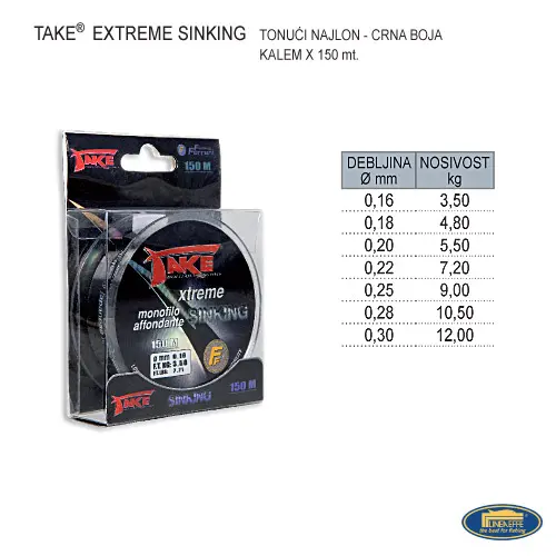 Take Tonući najlon Extreme Sinking, 150m, 0,16mm, Crna