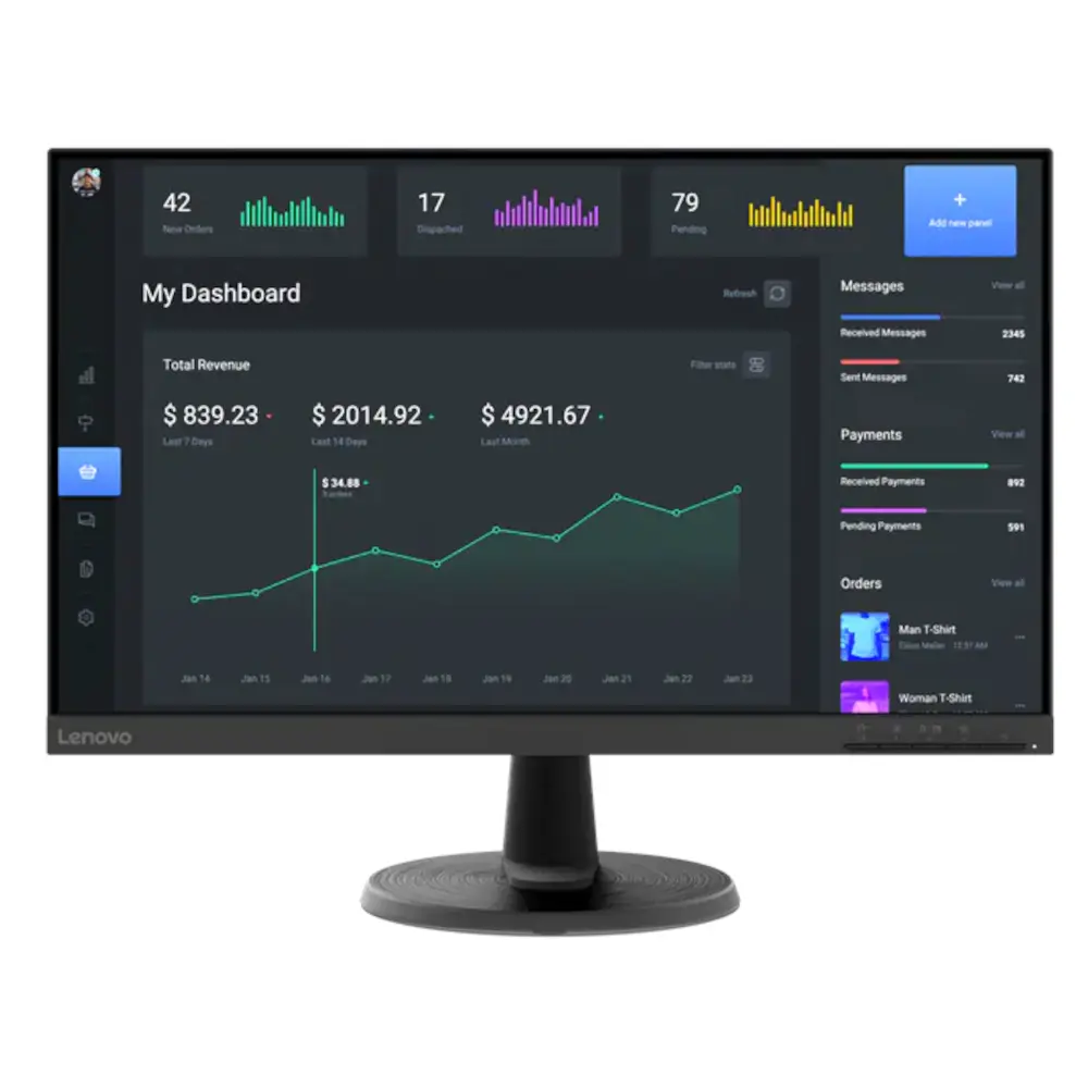 LENOVO Monitor D24-45 23.8"/VA 3-side borderless/1920x1080/75Hz/4ms/VGA,HDMI/FreeSync crni