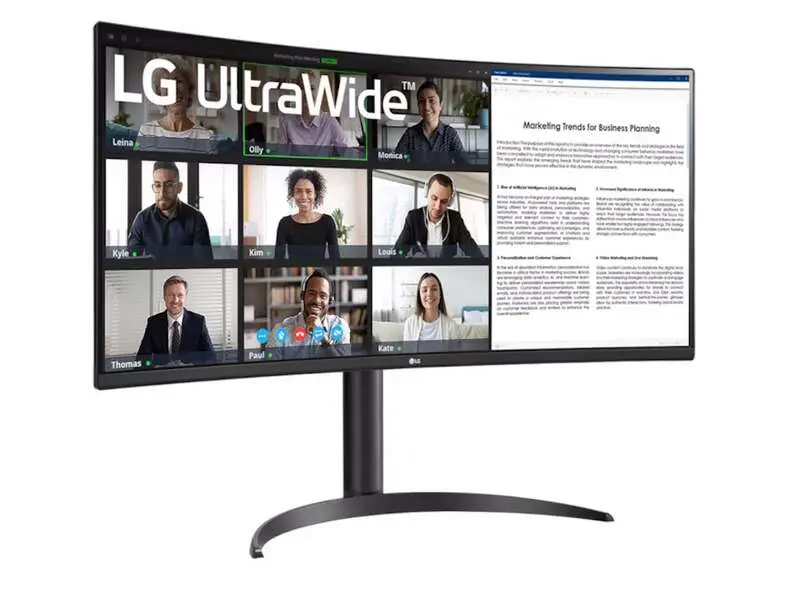 Gejming monitor LG 34WR55QC-B 34"/VA,zakrivljen,21:9/3440x1440/100Hz/5ms GtG/HDMIx2,DP,USB/freesync/visina