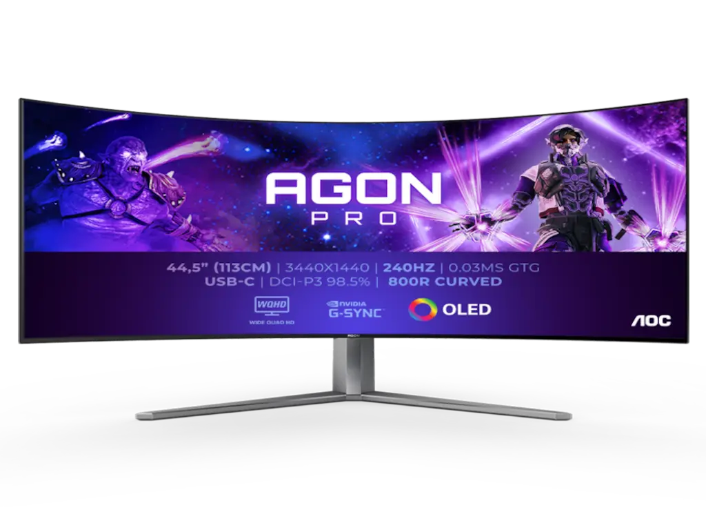 Gejming monitor AOC AG456UCZD 44,5"/OLED,zakriven,21:9/3440x1440/240Hz/0,03ms GtG/HDMIx2,DP,USB/Gsnyc/visina