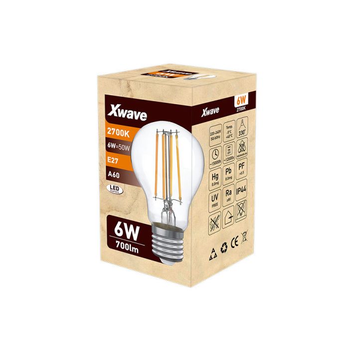 Xwave E27 6W SL-F-A6-2700K Filament Sijalica 2700K,220V,700Lm,Toplo Bela