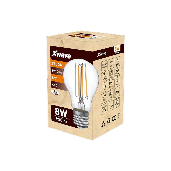 Xwave E27 8W SL-F-A8-2700K Filament Sijalica 2700K,220V,950Lm,Toplo Bela