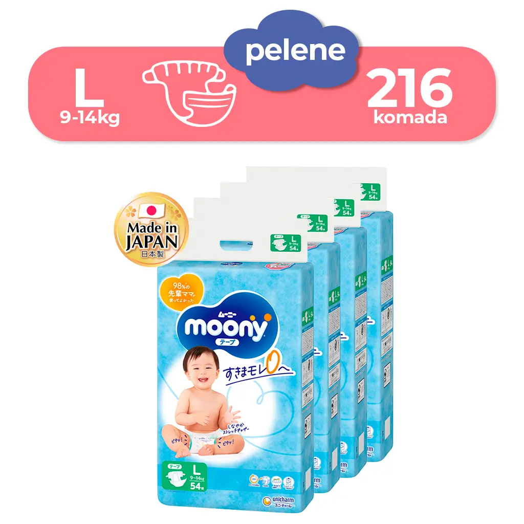 Moony Airfit Pelene L, 9-14kg, 216 komada