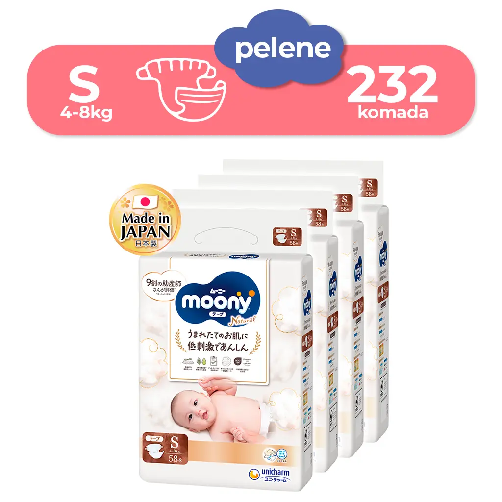 Moony Natural Pelene S, 4-8kg, 232 komada