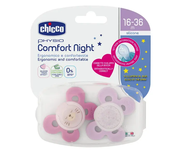 Chicco Pacifier fizio silikon 16-36m+ 2/1 0%bpa roze udobnost, ljubičasta