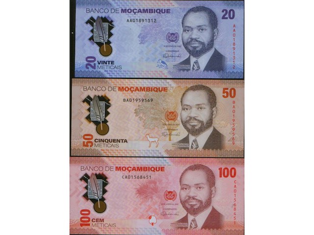 Mozambique set 3 novčanice 2024. UNC Polymer.