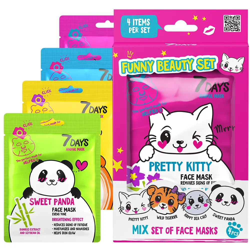 7DAYS Poklon set maski za lice Animal mask, Funny pretty kitty, 4 komada