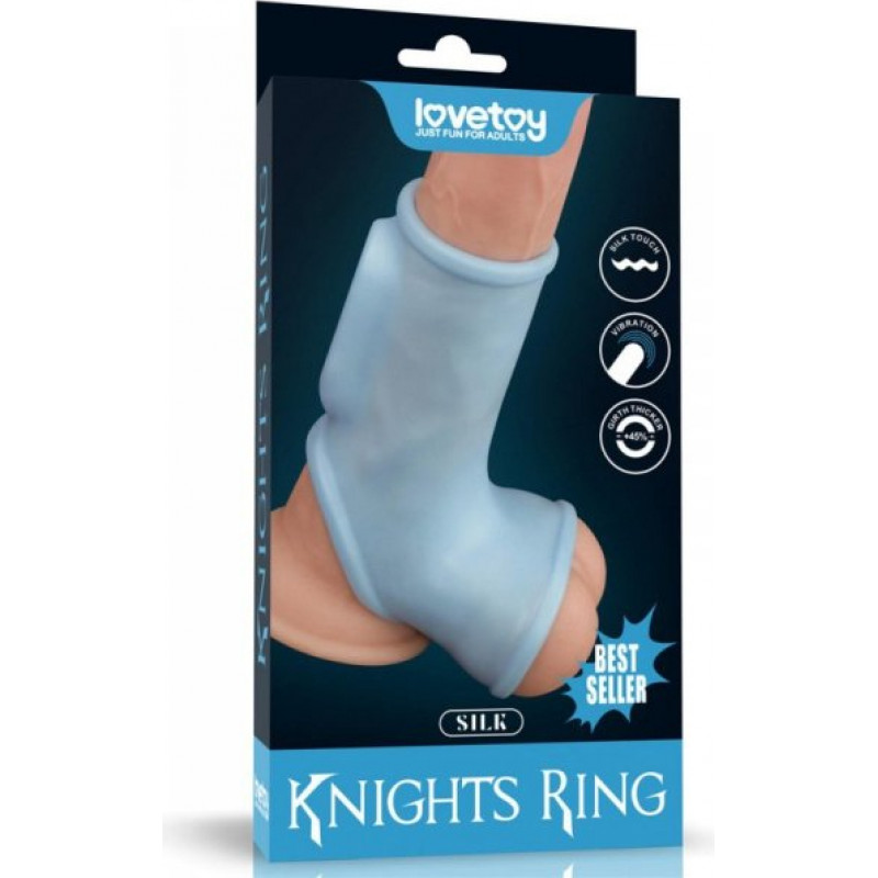 Vibrating Silk Knights Ring with Scrotum Sleeve Blue Lvtoy00661