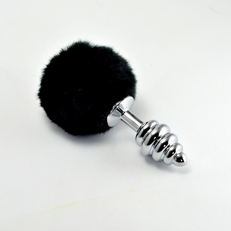 Spiral Pompon Metal Plug Black Lvtoy00695