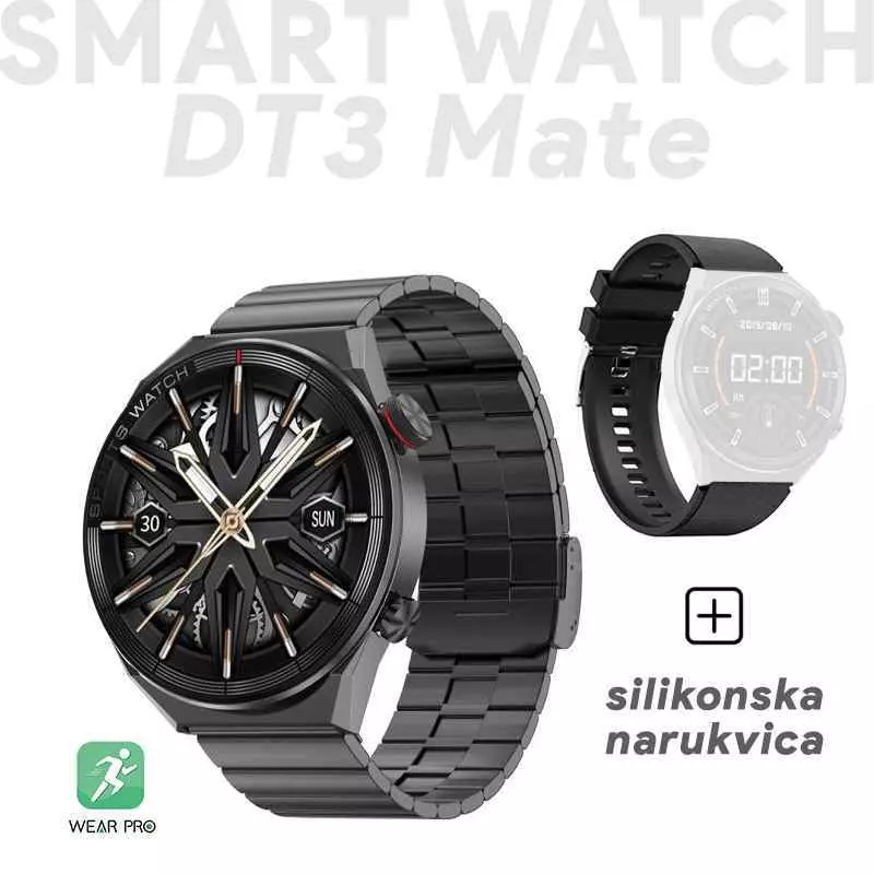 Smart Watch DT3 Mate crni metalna+silikon narukvica