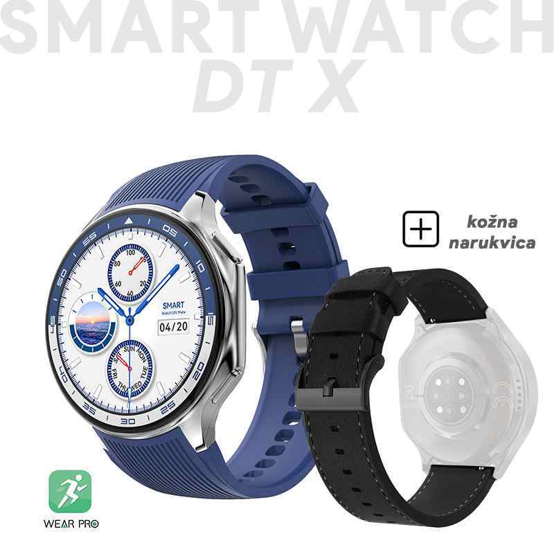 Smart Watch DT watch X srebrni kozna+silikon narukvica