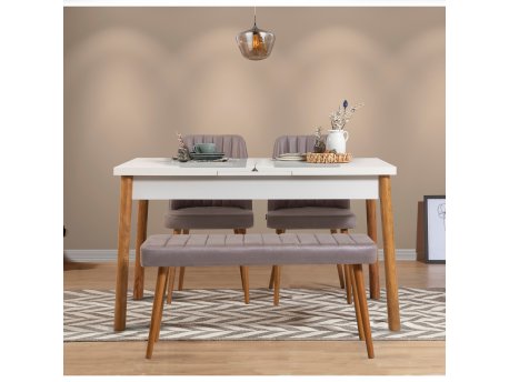 HANAH HOME Trpezarijski set Santiago White Atlantic Soho Grey