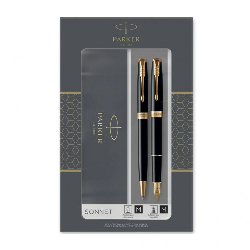 Parker poklon SET Sonet Black GT – Hemijska olovka + Nalivpero