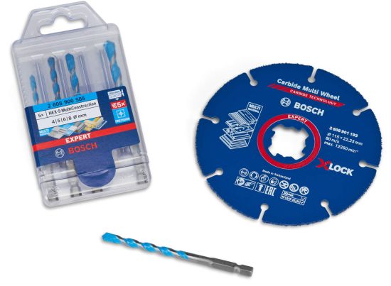 Bosch EXPERT set sa Carbide Multi Wheel X-LOCK reznom pločom 115mm i setom HEX-9 MultiConstruction burgija (061599765J)
