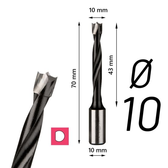 Burgija za tiplericu 10mm desna dužina 70/43mm prihvat 10mm - FUL 50G.100.R