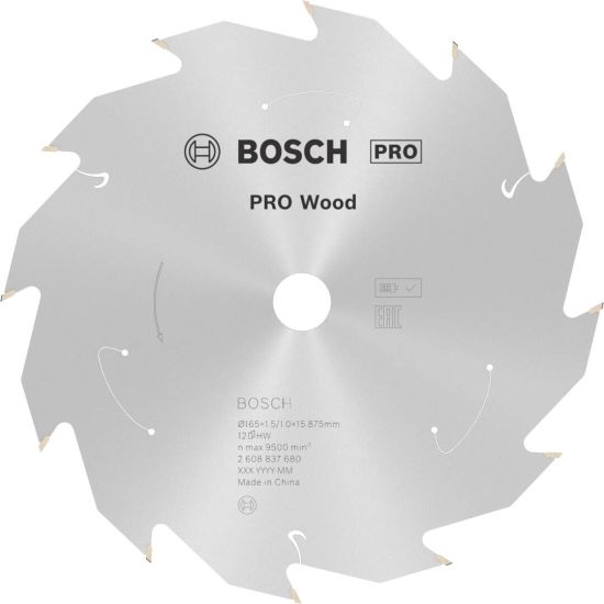 Bosch PRO Wood list za akumulatorsku kružnu testeru 165x1.5x15.875 mm 12z ATB max 9.500 o/min (2608837680)