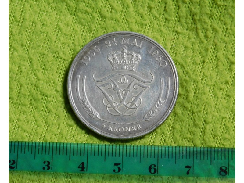 Danska - 5 kroner 1960 - srebro .800 , 17g