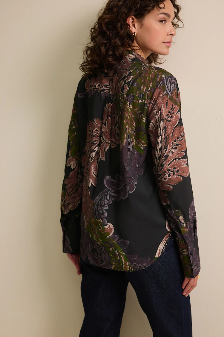 Black/Purple Paisley Print Long Sleeve Button Down Shirt