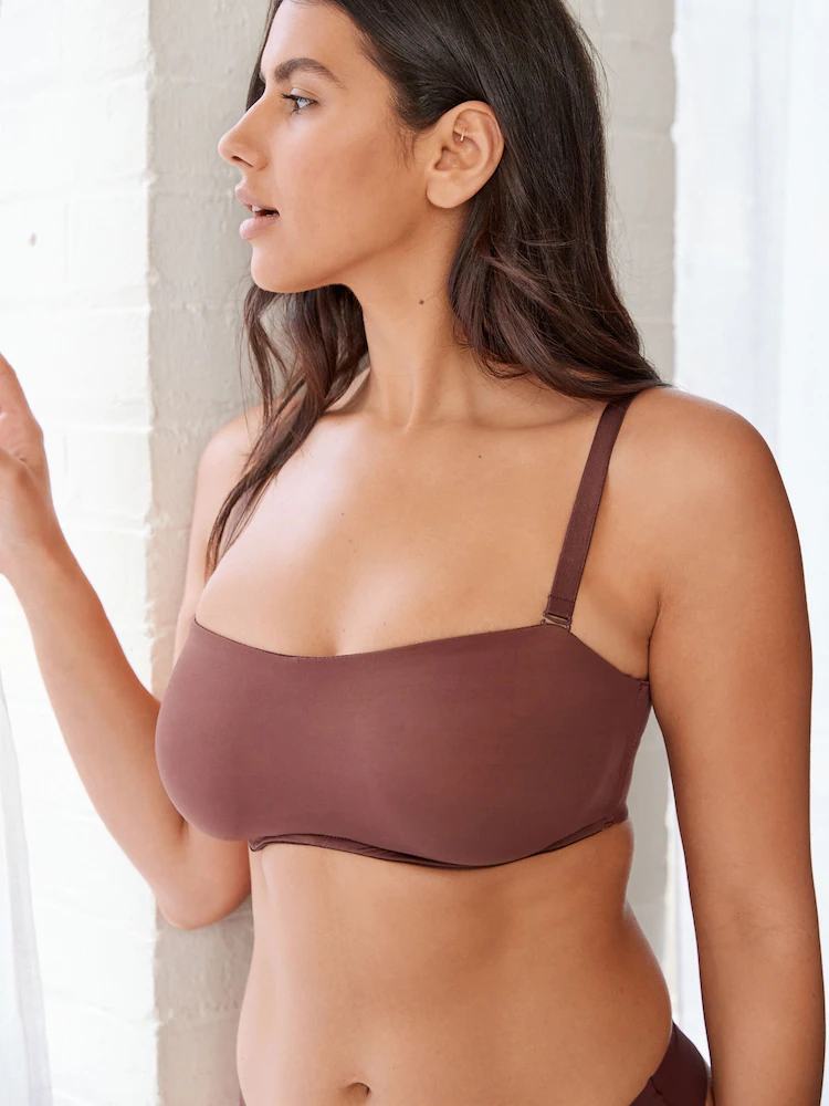 Chocolate Brown DD+ Non Pad Minimise Strapless Bandeau Bra