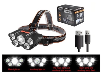 Baterijska Lampa Za Glavu Punjiva 5 Led Headlamp F-T21