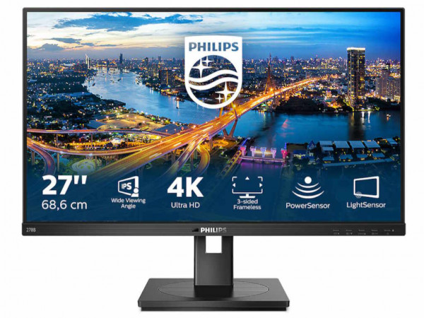 PHILIPS Monitor 278B1/00 27''/IPS/3840x2160/60Hz/4ms GtG/HDMIx2,DP,USB/pivot,visina/zvučnici/VESA/crn