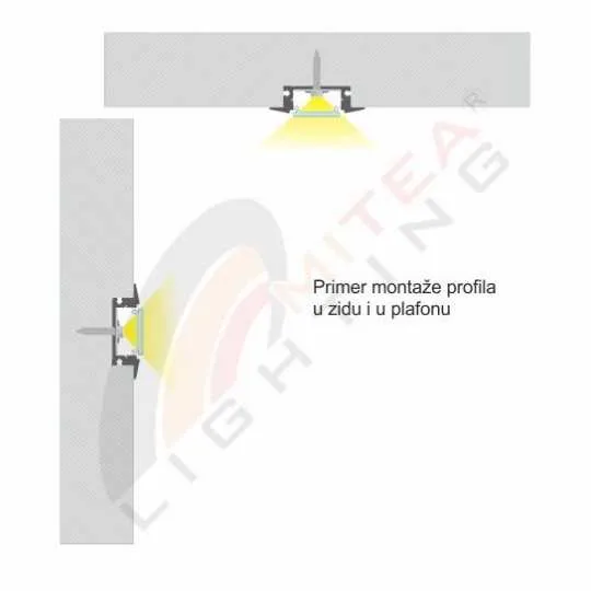 M508-C Crni aluminijumski profil za LED trake ugradno-nadgradni set sa difuzerom 2000×24 7x7mm Mitea Lighting