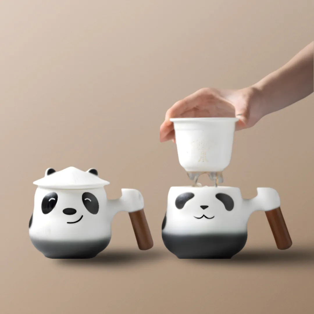 "Twin Panda" - Handmade Ceramic Tea Mug With Infuser