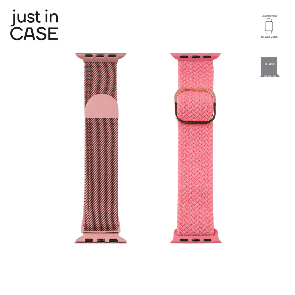 2u1 Narukvica za pametni sat 38-41mm pink MILANESE + pink TEKSTIL