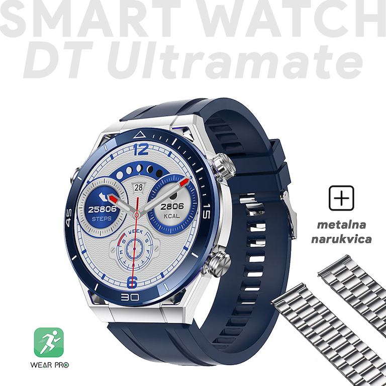 Smart Watch DT Ultramate plavi (metalna+silikonska narukvica)