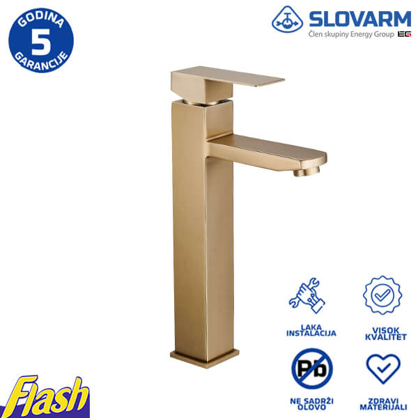 Jednoručna slavina za lavabo – visoka – Slovarm – ZLATNA