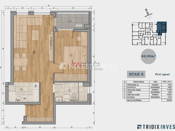 Na prodaju 1.5 stan površine 49 m2 na I spratu objekta u izgradnji na odličnoj lokaciji