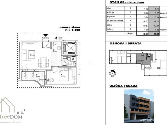 Dvosoban stan 43m2 u izgradnji - kvalitetna zgrada, pouzdan investitor