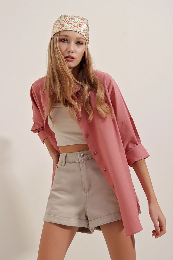 BIGDART 3900 OVERSIZE LONG BASIC SHIRT - DRY ROSE