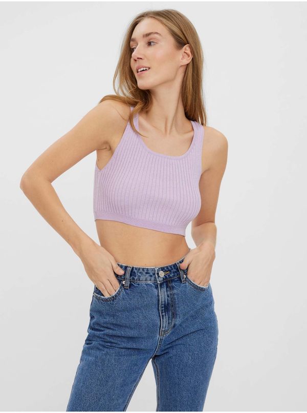 LIGHT PURPLE RIBBED CROP TOP VERO MODA FIBLY - WOMEN