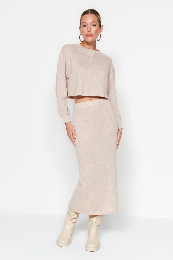 TRENDYOL LIGHT BEIGE TOP AND BOTTOM SET WITH A SOFT, SOFT FABRIC