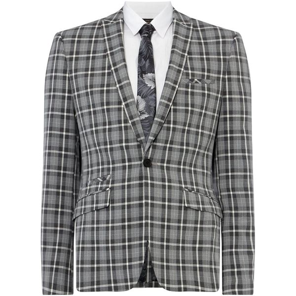 LABEL LAB MARTINI SKINNY FIT MONOCHROME CHECKED SUIT JACKET