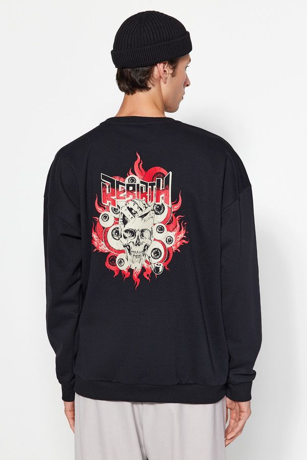 TRENDYOL BLACK OVERSIZE/WIDE-FIT MYSTIC PRINTED FLEECE INSIDE SWEATSHIRT