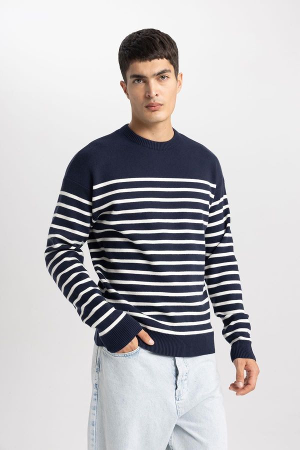 DEFACTO RELAX FIT STRIPED CREW NECK SWEATER