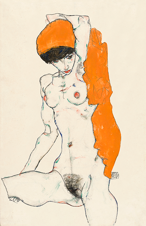 Vulgar naked woman. Standing Nude with Orange Drapery (1914)
