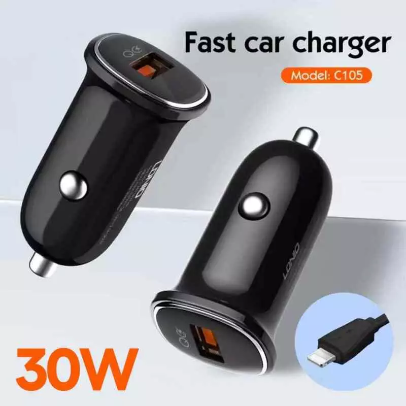 Auto punjac LDNIO C105,QC3.0,30W USB Lightning crni