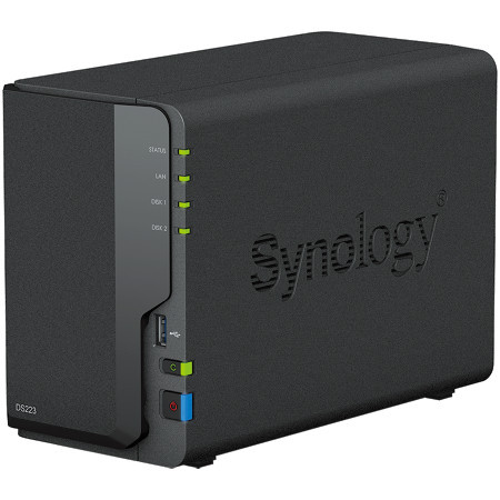 Synology DiskStation DS223, tower, 2-bays 3.5 SATA HDDSSD, CPU 4-core 1.7 GHz, 2 GB DDR4 non-ECC, RJ-45 1GbE LAN Port, 3 x USB 3.2 Gen 1 Po