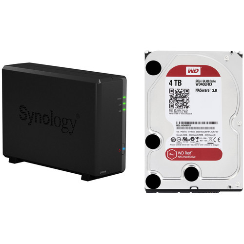 Synology DiskStation 4TB DS118 1-Bay NAS Enclosure Kit with WD NAS Drives (1 x 4TB)