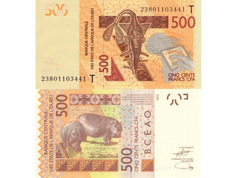 TOGO (West African States) `T` 500 Francs 20