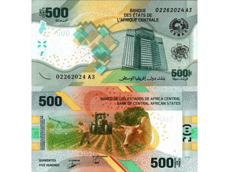 Cental African States (CAS) 500 Francs 2022 UNC, Hibrid