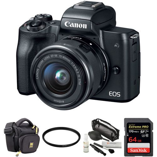 Canon EOS M50 Mirrorless Digital Camera with 15-45mm Lens and Accessory Kit (Black)