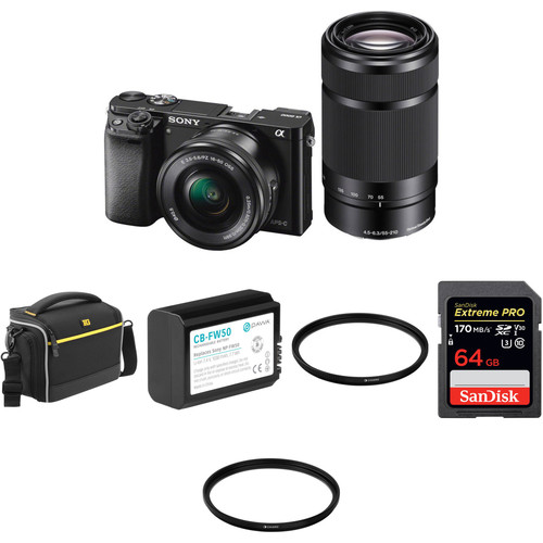 Sony Alpha a6000 Mirrorless Digital Camera with 16-50mm and 55-210mm Lenses with Free Accessories Kit (Black)