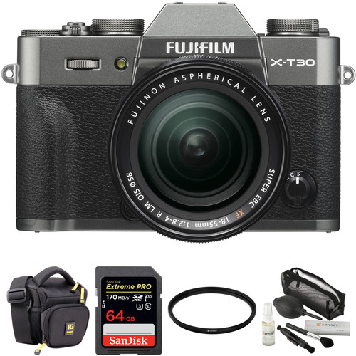 FUJIFILM X-T30 Mirrorless Digital Camera with 18-55mm Lens and Accessories Kit (Charcoal Silver)